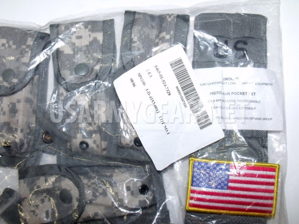 Molle II Acu Pistolman Set 4 x 9 mm Single Mag Pouch + Leg Extender ...
