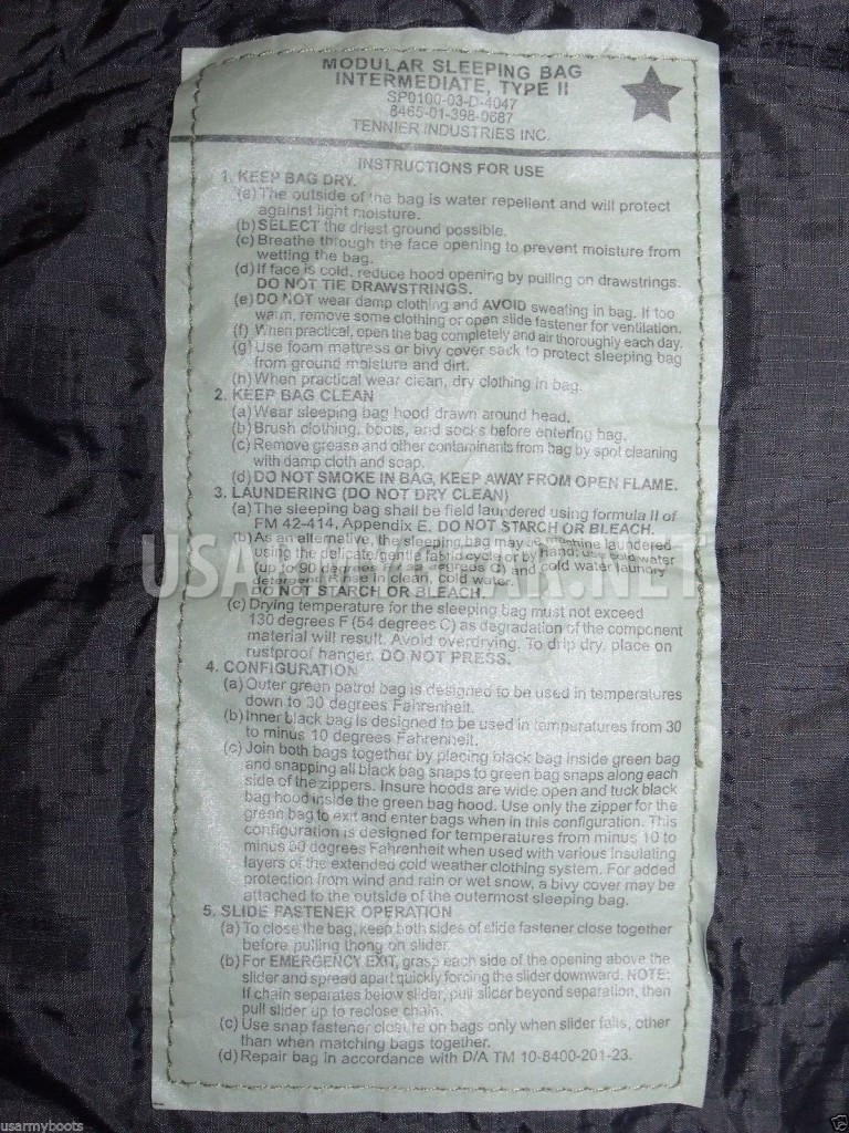USA Made MILITARY Black -10° INTERMEDIATE Sleeping Bag Modular Sleep ...