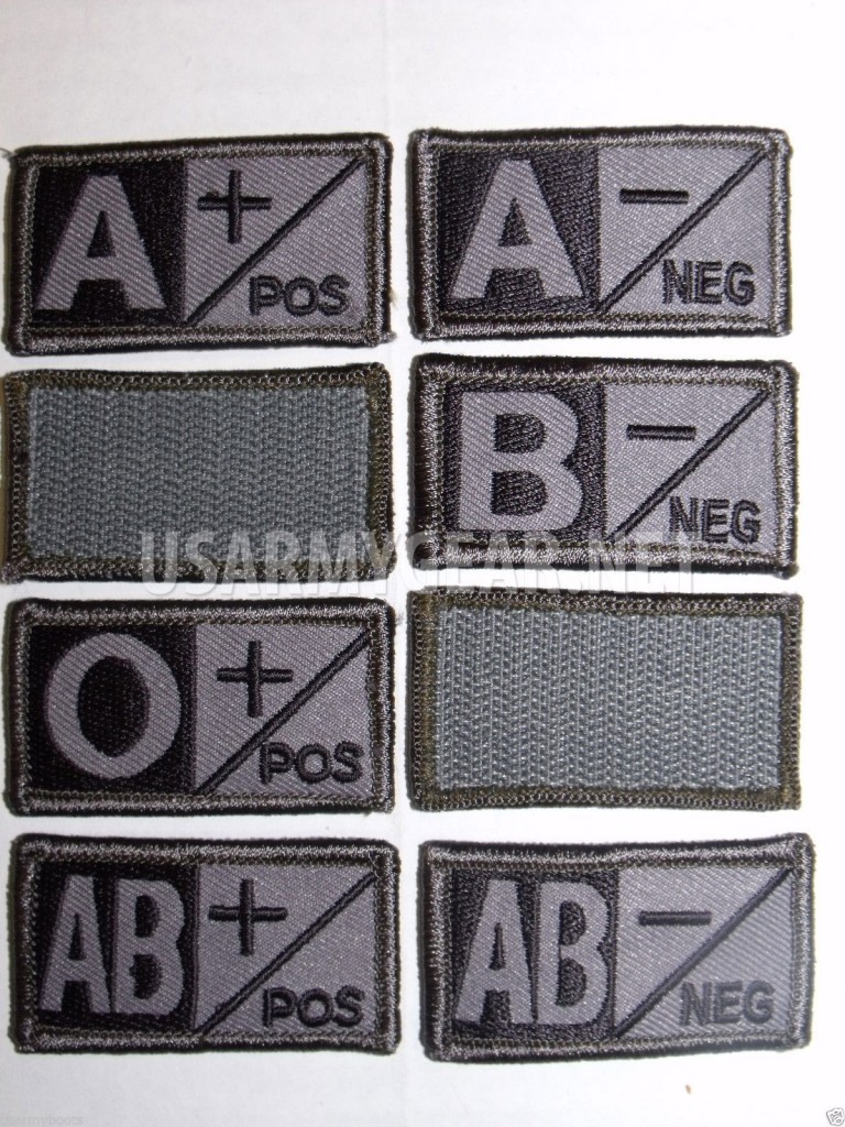 US Army Military ACU Grey Black Velcro Blood Type Patches: A, B, AB, O, Neg -, Pos + – US Army Gear