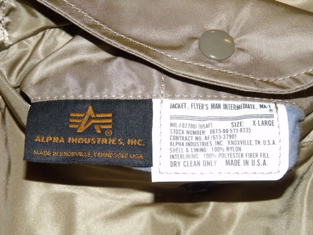 Made in USA MA-1 Alpha Industries US Army Pilot Flight Military Bomber ...